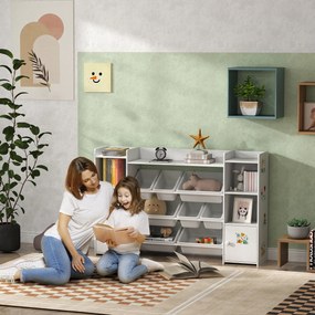 AIYAPLAY dětský úložný nábytek, dětský regál na hračky s 8 odnímatelnými boxy, 140 x 30 x 90 cm, bílý