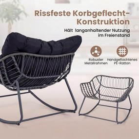 Costway Houpací křeslo se stoličkou houpací křeslo s PE ratanem a – černý