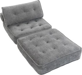 HOMCOM skládací křeslo 1-místné 95 x 220 cm s 2 polštáři, silný sedák, 3-v-1 spací křeslo, světle šedé