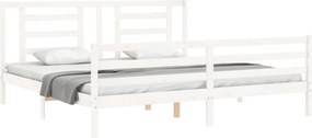 Rám postele s čelem bílý 200 x 200 cm masivní dřevo 3194722
