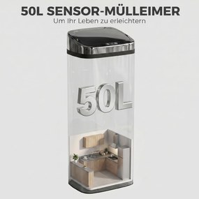 HOMCOM Automatický odpadkový koš se senzorem Odpadkový koš kuchyňský nerez 50/68L Stříbrná (50L) | Aosom