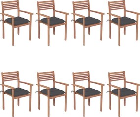 vidaXL Stohovatelné zahradní židle s poduškami 8 ks masivní teak [3072617] Barva: antracitová