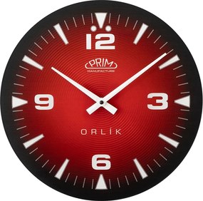 PRIM Moderní skleněné nástěnné hodiny inspirované Prim Orlík III - černo-červené  E09.5541.9020