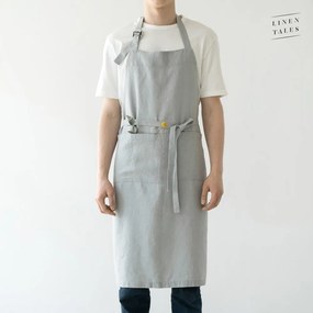 Světle šedá lněná zástěra Linen Tales Chef, délka 100 cm