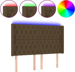 Čelo postele s LED tmavě hnědé 147 x 16 x 118/128 cm textil 3124385