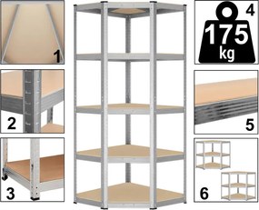 Rohový regál stříbrný 180x70x40 cm
