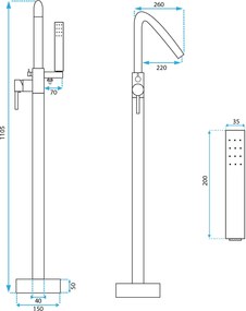 Rea Aras, volně stojící vanová baterie h-1105, chromová, REA-B2718