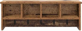 věšák, nástěnný, 4 poličky, háčky, kompozitní dřevo, 26x75x16 cm, staré dřevo, Dekorino TK20260021