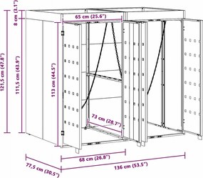 vidaXL Úložný box na 2 popelnice Světle šedá 136 x 77,5 x 121,5 cm [3394748]