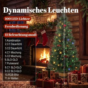 HOMCOM Umělý vánoční stromek, 120 cm Jedle s 100 LED osvětlením 131 špiček Bobule, 2 barvy světla, Dálkové ovládání