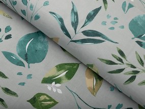 Biante Bavlněný povlak na polštář Sandra SA-430 Modro-zelené listy na šedém 60 x 60 cm