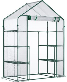 Outsunny Skleník na rajčata s 6 policemi, studený rám s transparentní ocelovou konstrukcí a PVC plastem 142 x 73 x 195 cm | Aosom