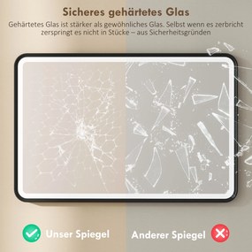 HOMCOM 90 x 60 cm LED koupelnové zrcadlo, světla, 3 barvy, stmívatelné, paměťová funkce, horizontálně a vertikálně, černé