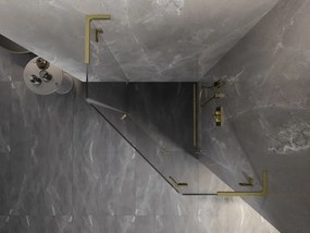 Mexen Lunar, L pravý výklopný pětiúhelníkový sprchový kout 100x100 cm, 8mm čiré sklo, zlatý matný profil, 831L-100P-100L-55-00-P