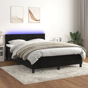 Box spring postel s matrací a LED černá 140x190 cm samet 3134461