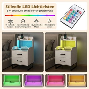 Costway Noční stolek s integrovanou nabíjecí stanicí a LED světly a 2 zásuvkami