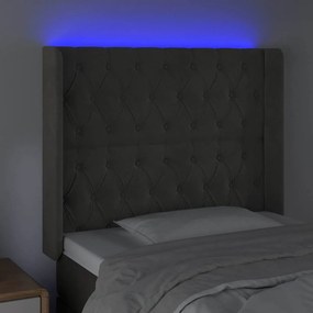 Čelo postele s LED tmavě šedé 93 x 16 x 118/128 cm samet 3124421