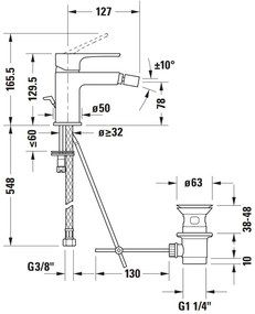 Duravit B.1 - bidetová baterie stojánková, s odtokovou garniturou, B12400001010