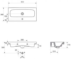 Cersanit S801-225-DSM - Závěsná koupelnová skříňka s umyvadlem MODUO SLIM bílá