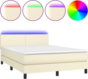 Box spring postel s matrací a LED krémová 140x190 cm umělá kůže 3134101