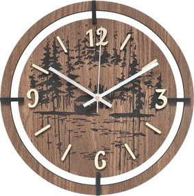 Dřevěné nástěnné hodiny s motivem lesa - moderní design | SENTOP HDF0702-ruky-silver