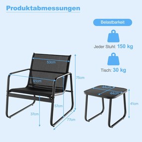 Costway 3-dílný. Set zahradního nábytku balkonový set se 2 židlemi a stolem