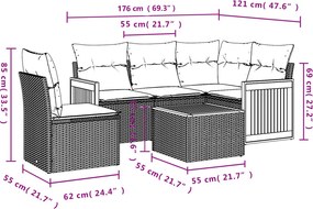 6dílná zahradní sedací souprava s poduškami černá polyratan 3260061