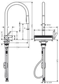 Hansgrohe M81, dřezová baterie Aquno Select s výsuvnou koncovkou a plochým sprchovým proudem, vzhled nerezový 73837800