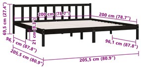 vidaXL Marketos Rám postele černý masivní borové dřevo 200 x 200 cm