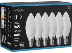 Mexen Nova 6x LED žárovka E14, C37, 9W, Neutrální - 4000K, 945 lm - L102-E14-0940-01x06