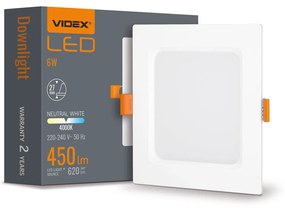 VIDEX LED panel zapuštěný čtvercový 6W bílý neutrální