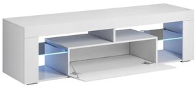 Moderní TV stolek Salko 02, bílá/bílý lesk + LED