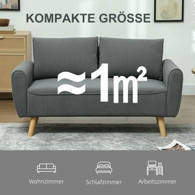 HOMCOM dvoumístná pohovka se 2 polštáři, čalouněná pohovka s extra hlubokými sedáky 54 cm, dvoumístná pohovka z manšestru, malá pohovka s dřevěným rá…