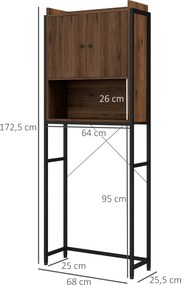 Kleankin skříňka s policí na toaletu, úložná jednotka do koupelny s 2 dvířky a nikou - Hnědo-černá 68 x 25.5 x 172.5 cm | Aosom