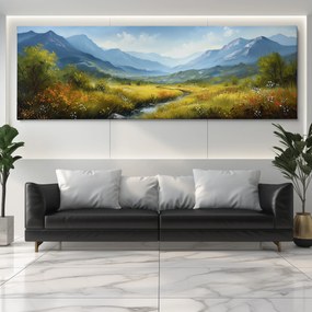 Obraz na plátně - Zurčící potůček na horské louce FeelHappy.cz Velikost obrazu: 120 x 40 cm