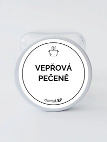Samolepka na kořenky VEPŘOVÁ PEČENĚ bílá 5 cm tučné písmo