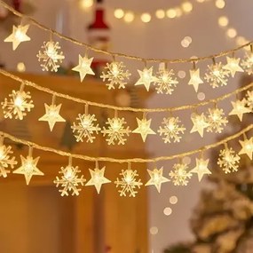 LED vánoční řetěz vločka a hvězda teplá bílá / Vánoční osvětlení / 80