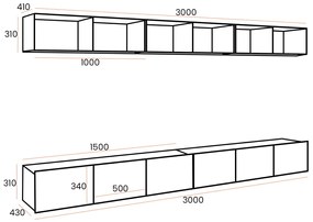 GAB Obývací stěna LORONA 33, Bílá/Zlatý dub 300 cm