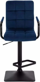 LuxuryForm DESIGN Barová židle VERONA BLACK VELUR na černé hranaté podstavě - modrá