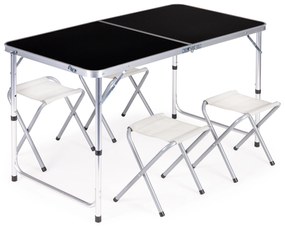 modernHOME Turistický stůl, skládací stůl, sada 4 židlí Černá barva