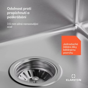 Klarstein TitanSteel Kuchyňský dřez 45 x 39 cm (DxŠ) s povrchem odolný vůči rzi, poškrábání a teplu