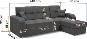 Rohová rozkládací sedací souprava do L MISOL, 240 cm, s úložným prostorem Roh pohovky: Levý roh, Barva látky: Tmavě hnědá (Yuma 38)