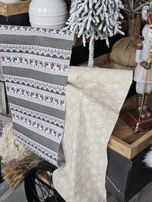 Šedo-červený vánoční běhoun / látka na stůl s jeleny - 30*300 cm