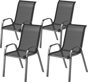 Outsunny Sada 4 Zahradních Židlí pro Exteriér Stohovatelné Terasové Židle s Prodyšnou Tkaninou Ocelový Rám Područky a Vysoké Opěradlo 54x71x93 cm Čer…