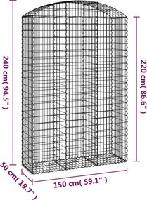 Klenutý gabionový koš 150 x 50 x 220/240 cm pozinkované železo 153461