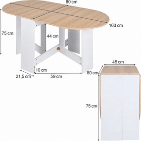 Costway Skládací stůl kulatý Skládací pro 4 až 7 osob – 163 × 80 × 75 cm