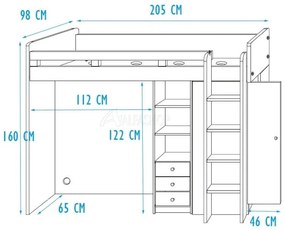 ALFASHOP UNIT 4 dětská patrová postel bílá