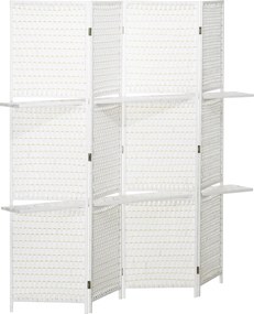 HOMCOM Skládací paraván se 4 panely 181x180 cm s policemi, dekorativní oddělovací příčka do ložnice, obývacího pokoje, kuchyně - Bílá | Aosom