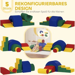 AIYAPLAY 5dílná sada měkkých stavebnic pro miminka a malé děti, pěna, umělá kůže, 5 kreativních tvarů, indoor sada k lezení, plazení, hraní, barevná