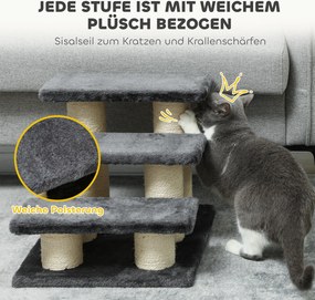 PawHut schody pro psy a kočky 3stupňové schody pro psy schody pro kočky plyšové tmavě šedé 45x35x34cm pro snadný vstup a výstup | Aosom.de